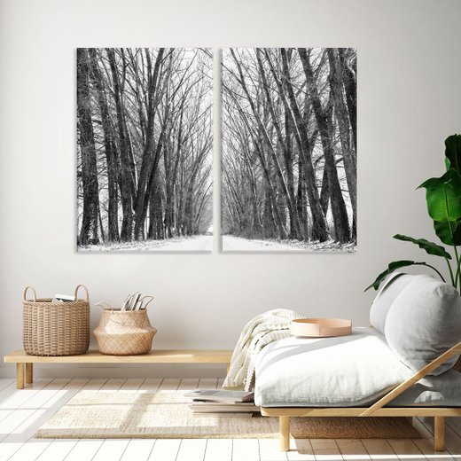 Conjunto de 2 Telas Decorativa Arvores com Neve